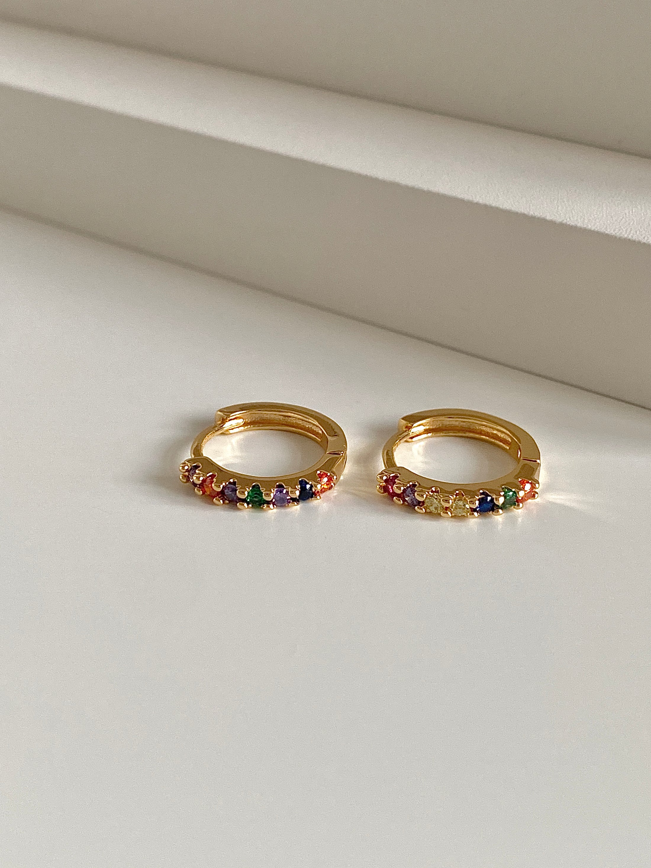 Rainbow Sparkle Gold Hoop Earrings: Spectrum of Joy in Vibrant Colors ...